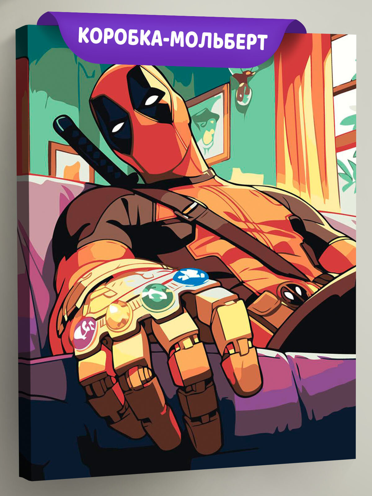 Картина по номерам на холсте с подрамником "Марвел Marvel: Дедпул с перчаткой арт" Раскраска 40x50 см, Супергерои Кино