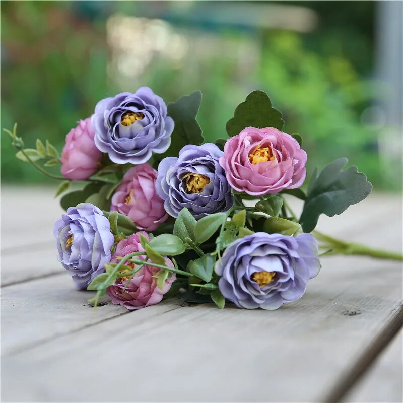 Искусственные цветы камелия шелк букет 10 штук Сиреневый, 6