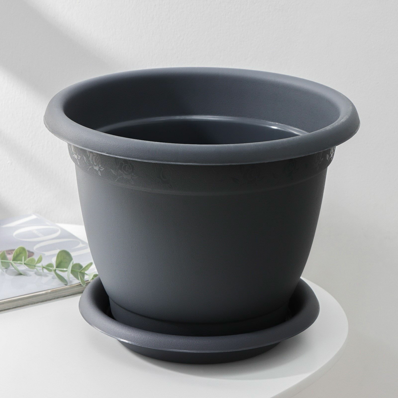Горшок для цветов с поддоном Aphrodite, 7.8 л, d=29 см, h=22.5 см, серый