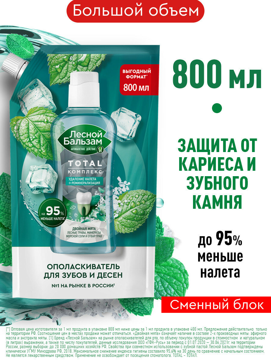Лесной бальзам Ополаскиватель для рта Total комплекс на отваре трав с мятой и экстрактами лесных трав 800 мл