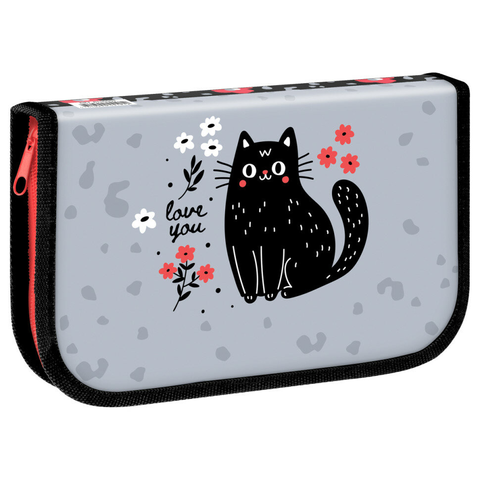 Пенал 1 отделение, 200*130 ArtSpace "Black Cat with Flower", ламинированный картон, 380233