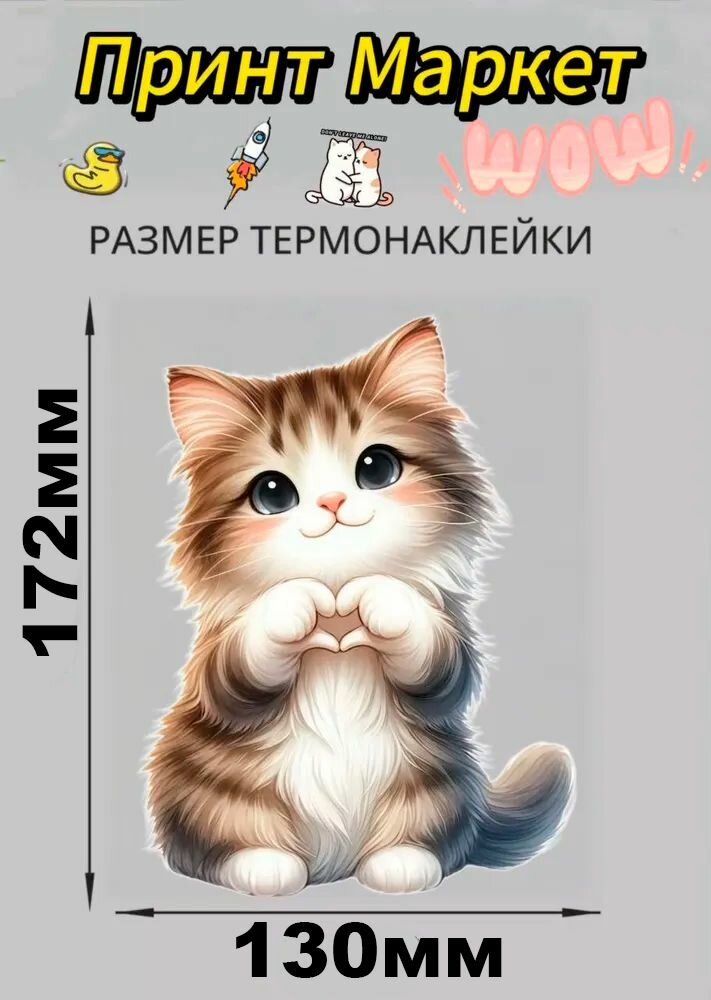 Термонаклейка для одежды Котик с Сердечком МЕМ