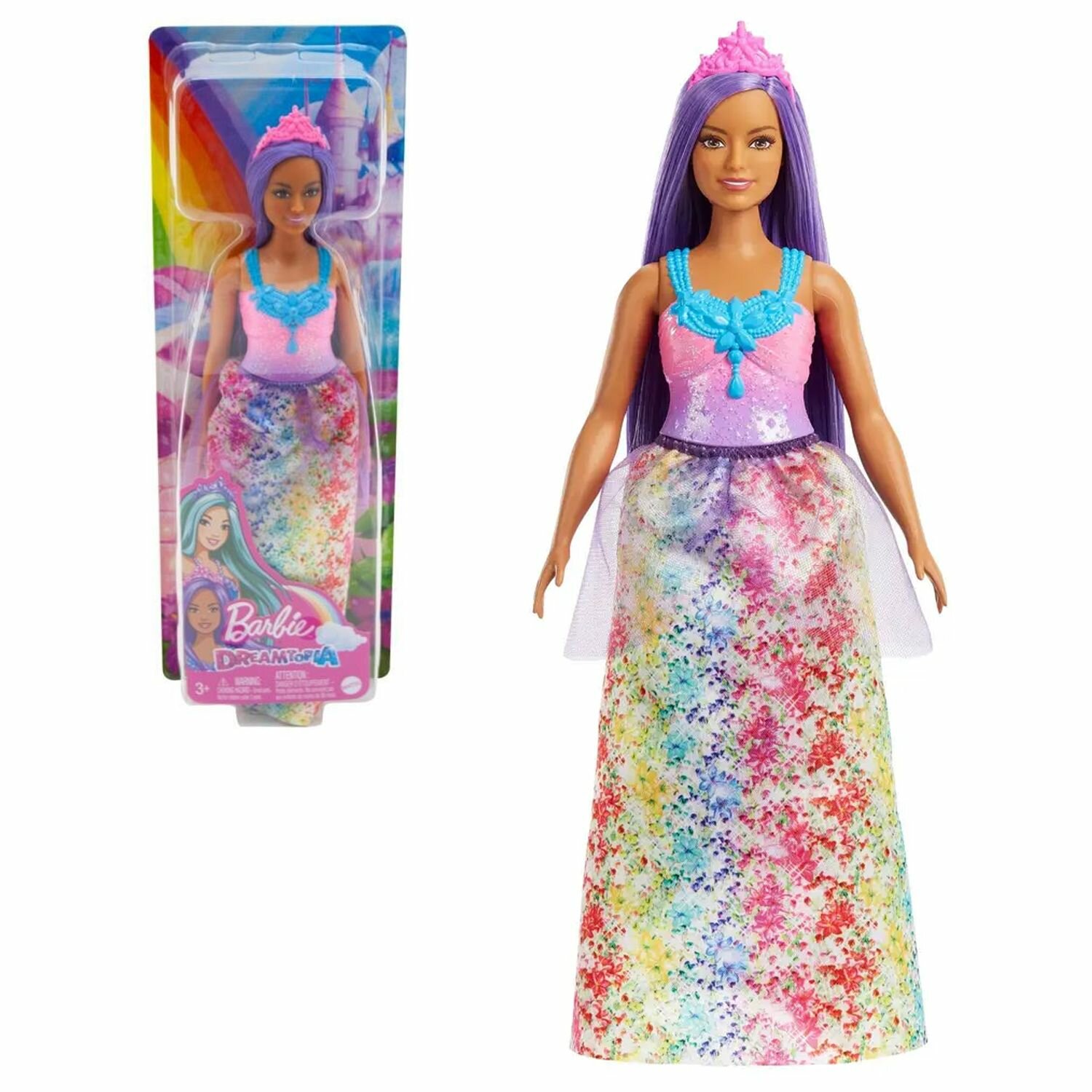 Кукла Barbie, в длинном платье, коллекция Дримтопия (высота 31 см, цвет волос: фиолетовый), материал: пластик, текстиль, серия Dreamtopia, HGR17