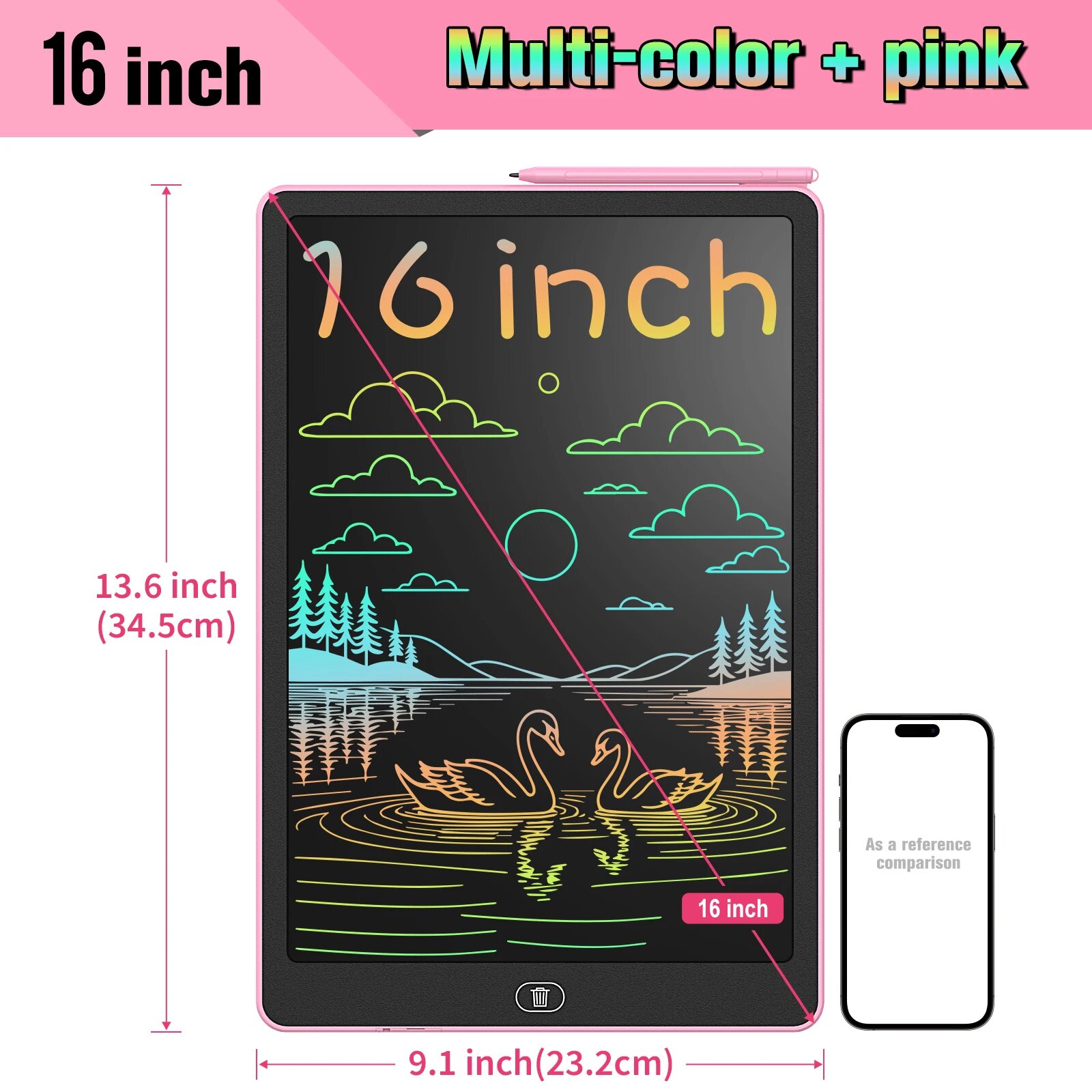 Электронная доска для рисования 16 дюймов, Pink, Розовый