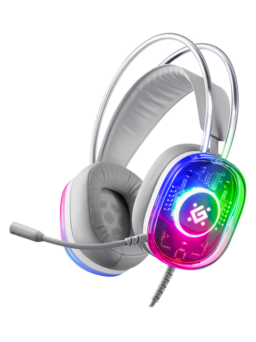 Гарнитура игровая проводная DEFENDER Cyborg white (USB, RGB, кабель 2м) (64575)