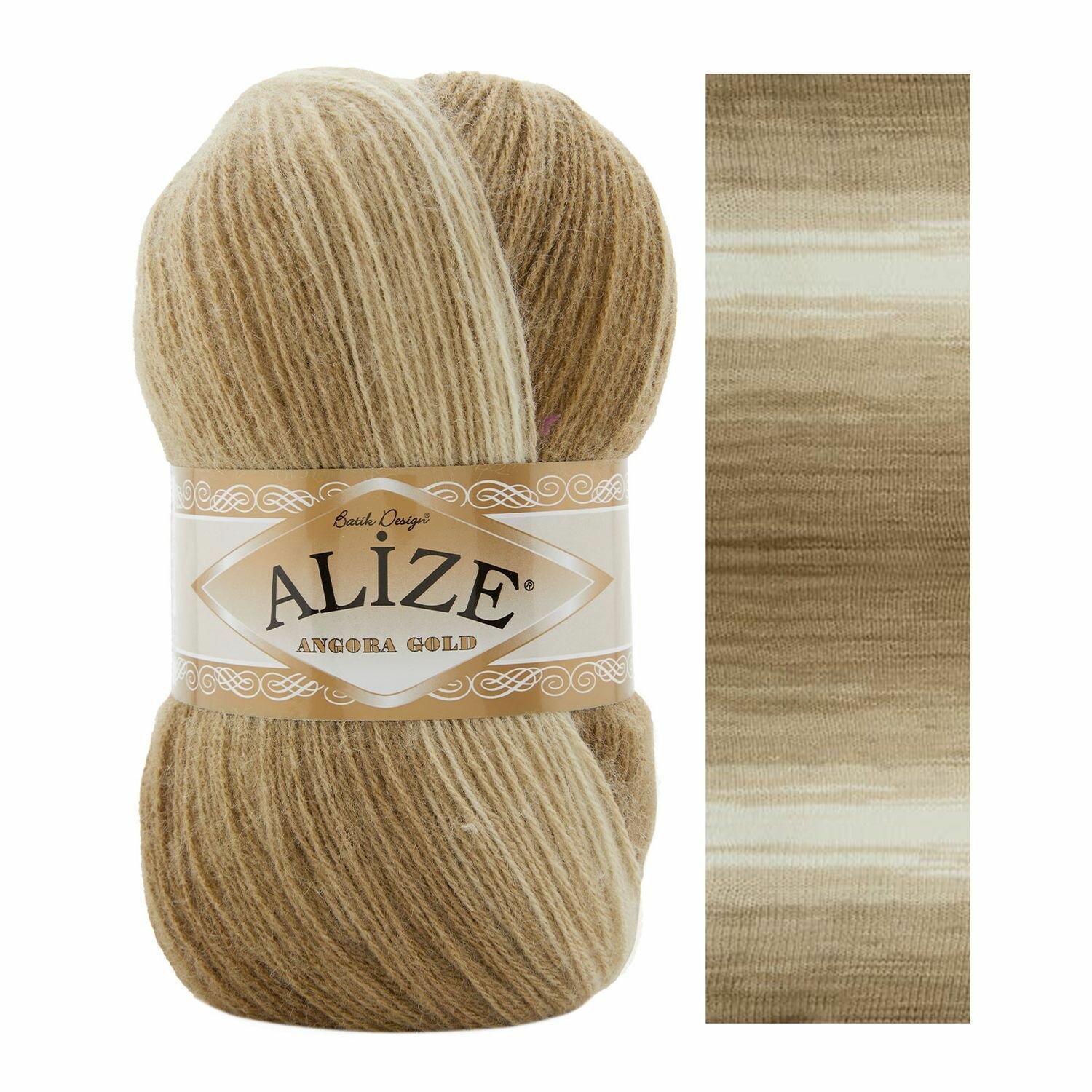 Пряжа ALIZE ANGORA GOLD BATIK, св. бежев принт - 8054, 20% шерсть, 80% акрил, 5 мотков, 100 г, 550 м.