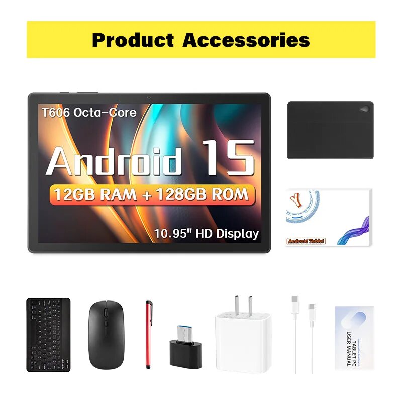 ANRY планшет Android 15 с клавиатурой 128 ГБ ЕС, R95 pro