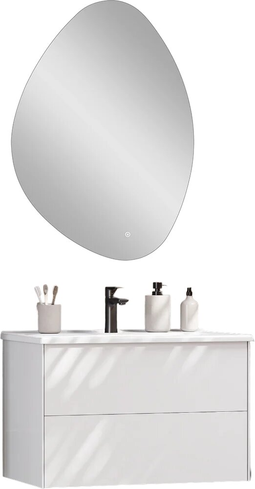 Мебель для ванной комнаты AQUATON Сохо 75 подвесная, белая глянцевая, зеркало DIWO Валдай