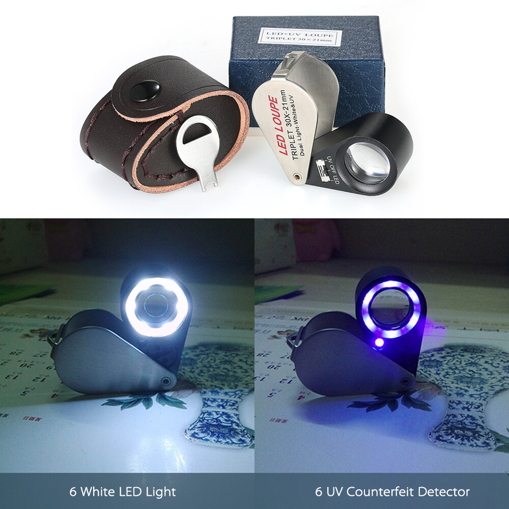 30x ювелирная лупа с LED и УФ подсветкой