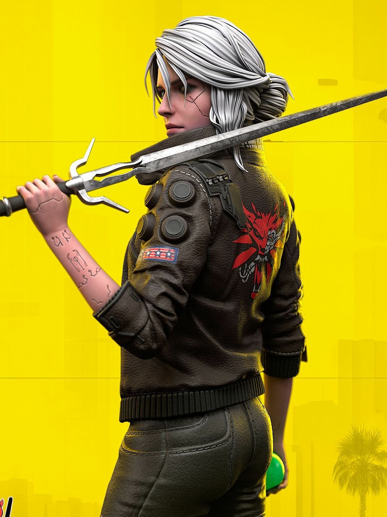 Фигурка героя Ведьмак. Цири - Киберпанк 2077. Высота 18 см. Не окрашена. Cyberpunk 2077.