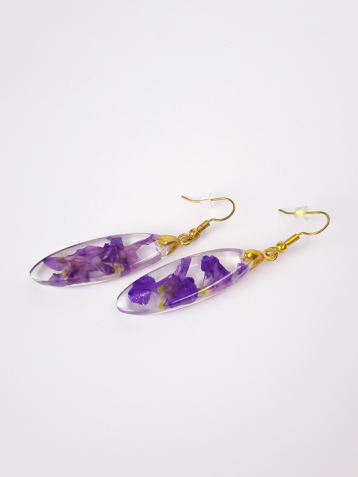 Серьги двусторонние, с подвесками BooBee Epoxy, сухоцветы, эпоксидная смола