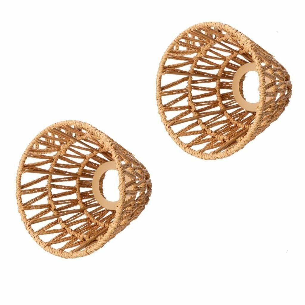 1 комплект из 2 абажуров ручной работы, абажуры из искусственного ротанга-резьбовая горловина