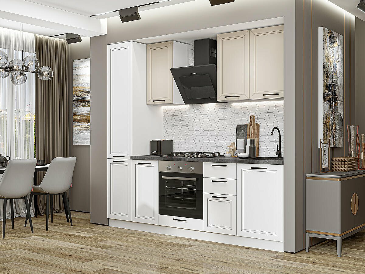 Кухонный гарнитур кухня 2,3 метра Нео-02 2140*2300*600 Cream Silk-White Silk