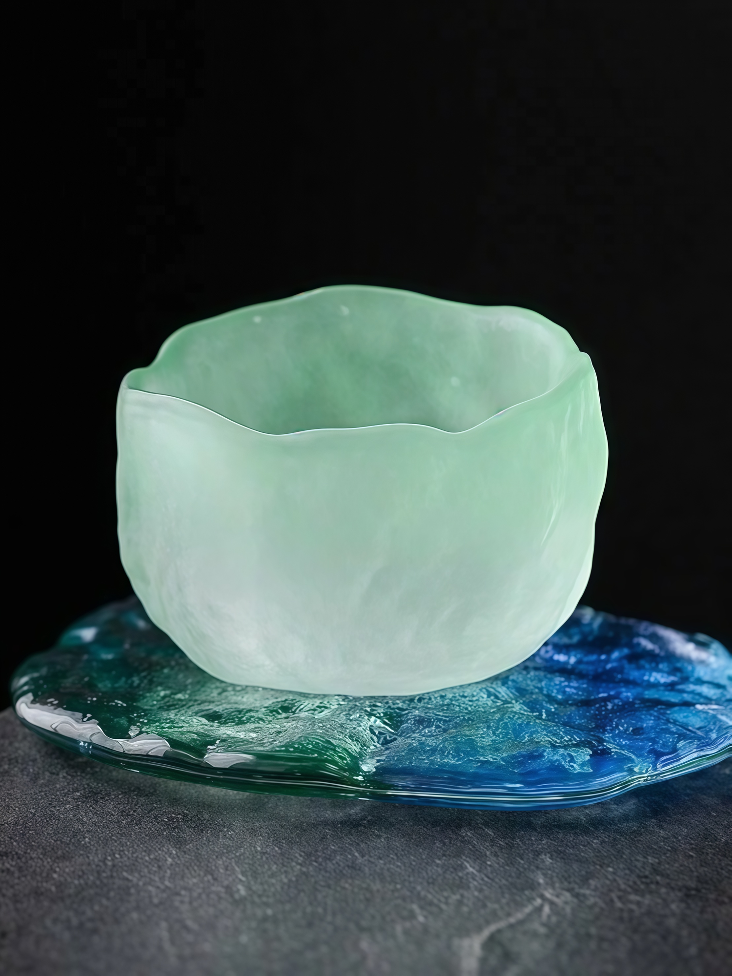 Никаких брендов чайного сервиза, хрустальный стакан зеленого цвета