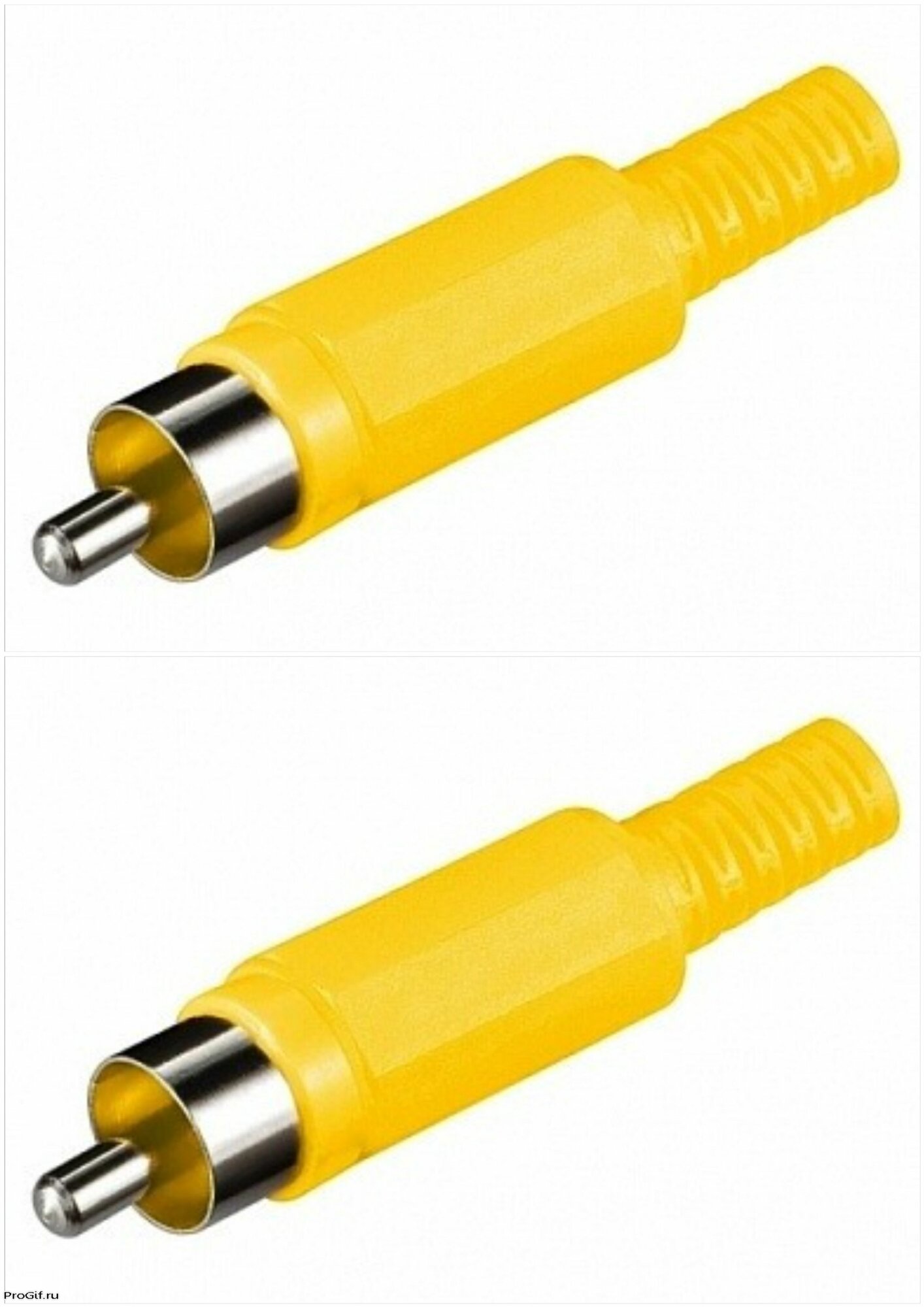 Разъем RCA (тюльпан) штекер, желтый пластик, комплект 2 штуки