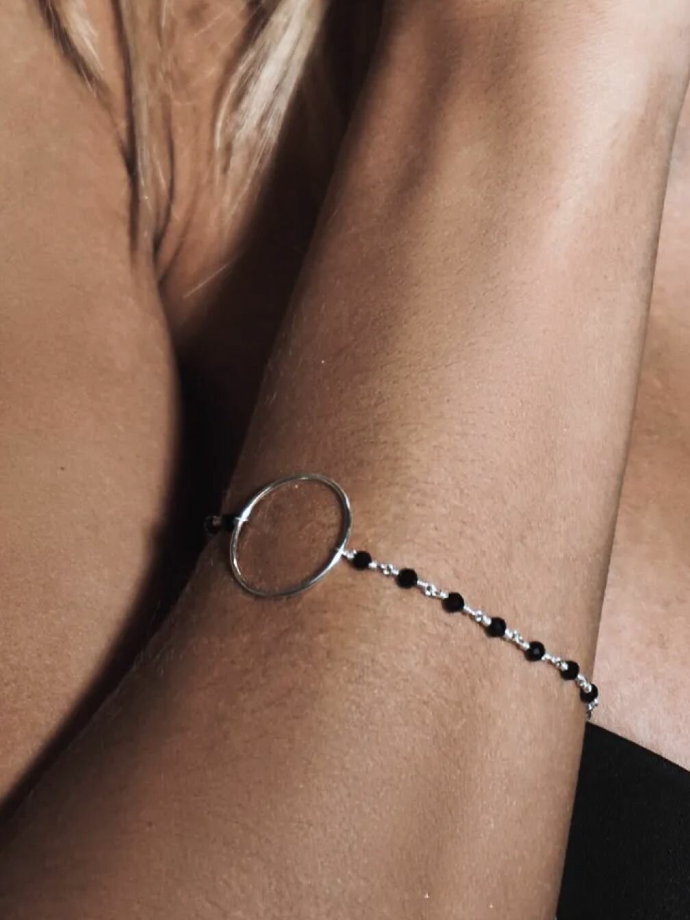 Браслет-цепочка, серебро, 925 проба, оникс