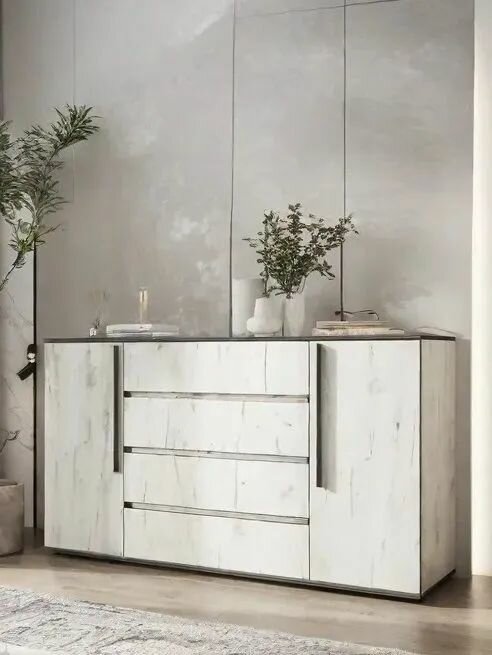 Комод Норд 2 двери 4 ящика 1600 Дуб Крафт Белый