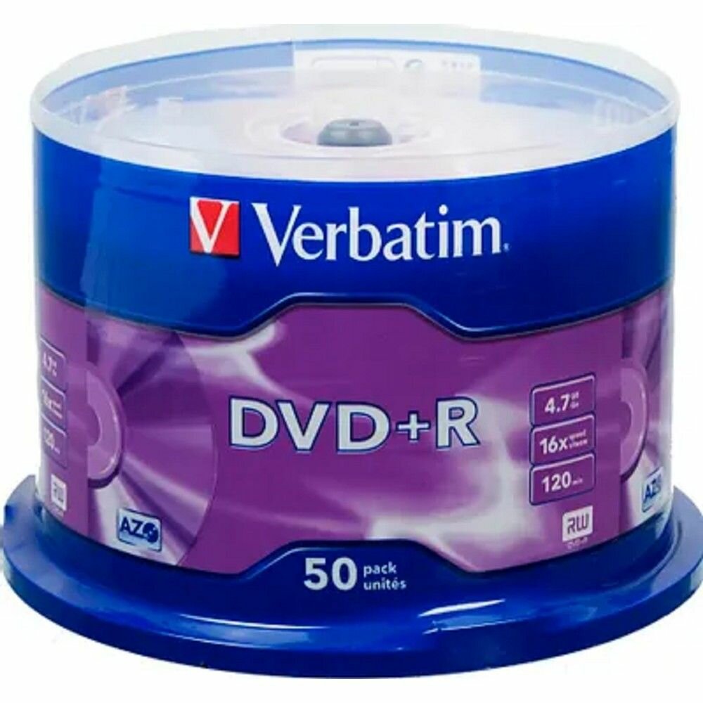 Verbatim Диск Диски DVD+R 4.7Gb 16 - х , 50 шт, Cake Box 43550