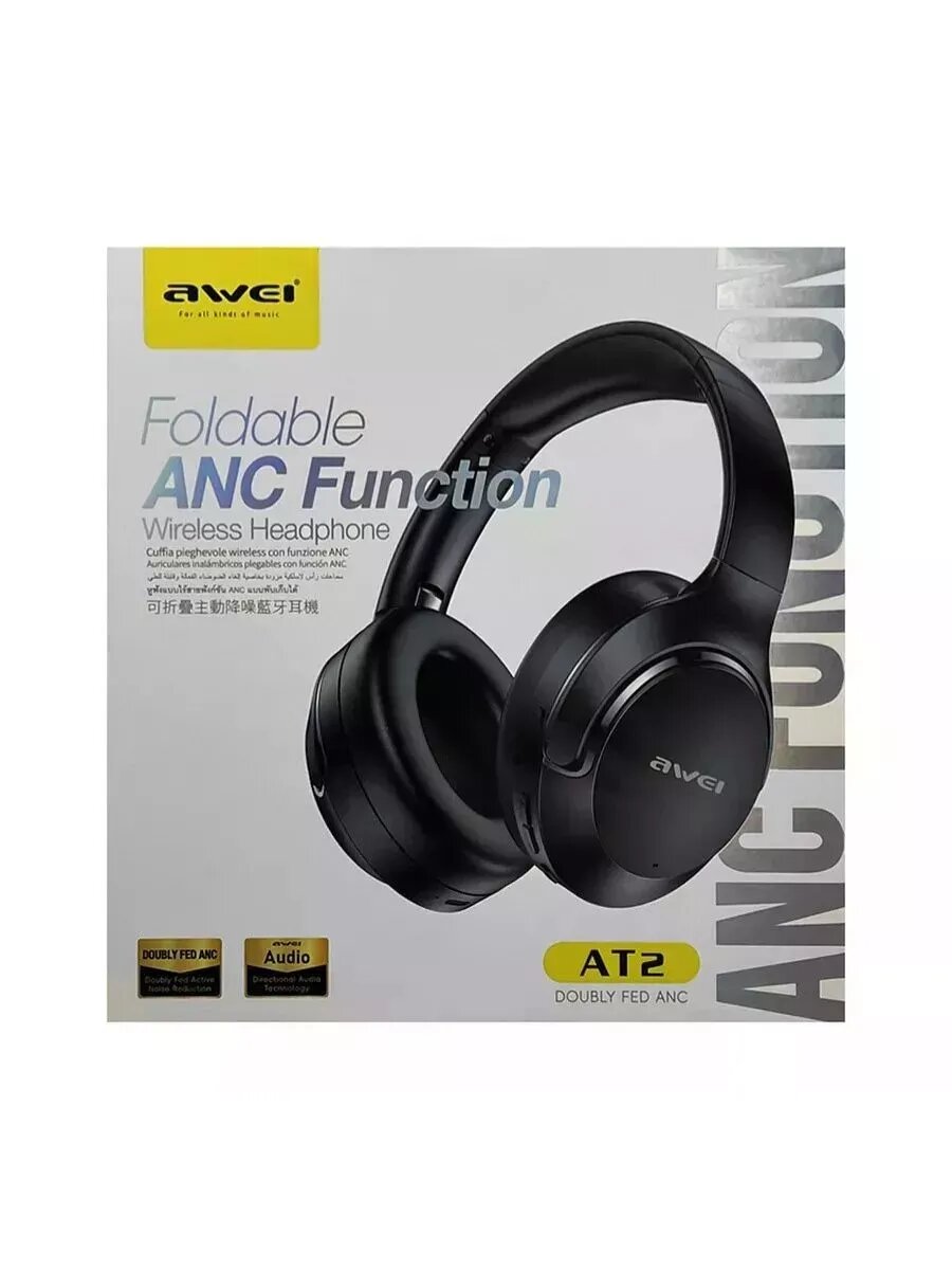 Наушники Awei AT-2ANC, Bluetooth 5.0, ANC, до 36 ч работы, черные — фото 1