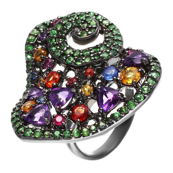 Кольцо ELEMENT47, серебро, 925 проба, сапфир, аметист, цаворит