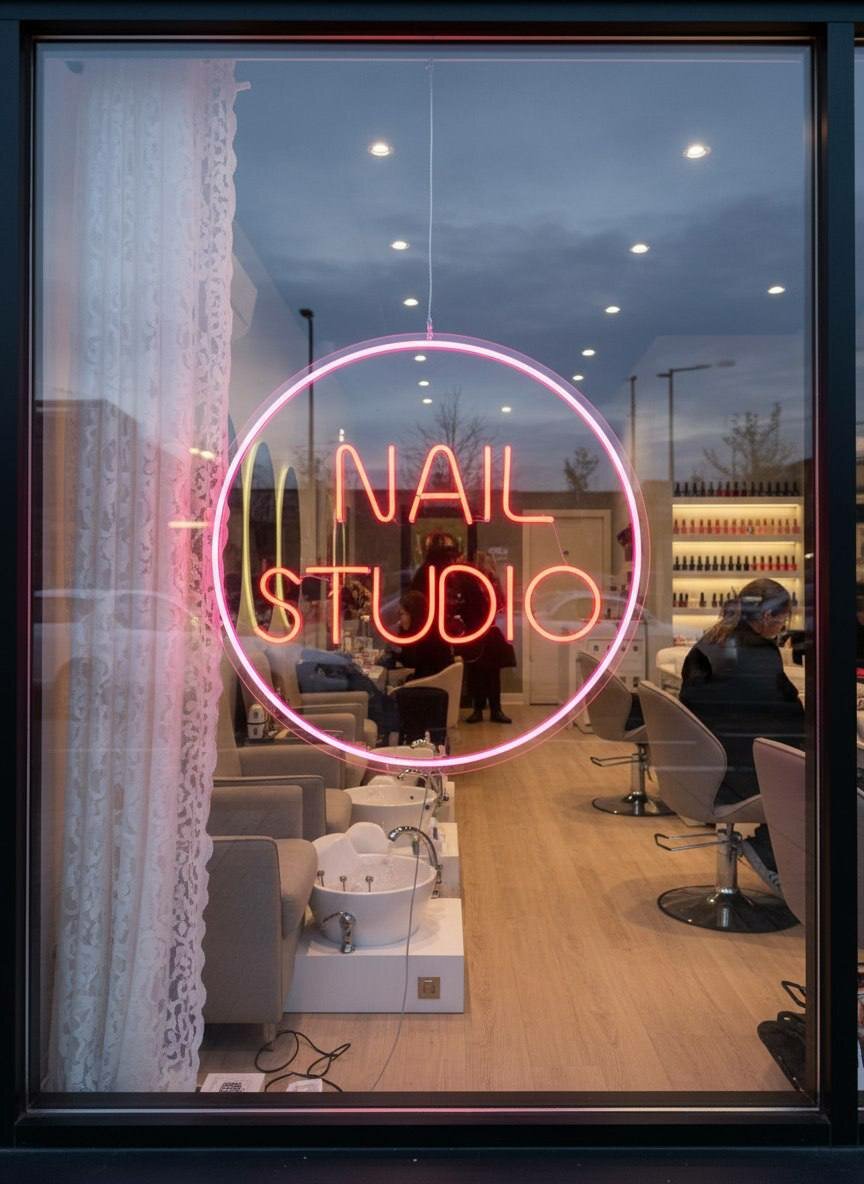 Неоновая вывеска Студия маникюра / надпись из неона/ Размеры: 500х500 мм