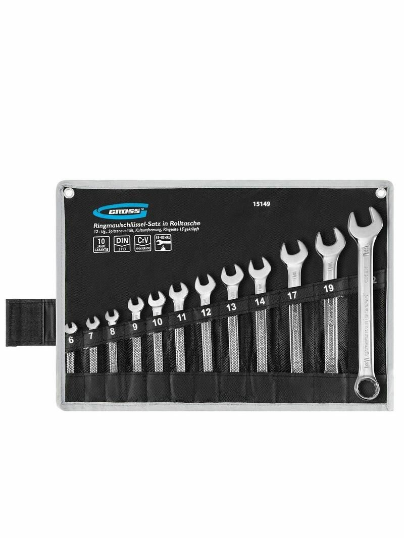 Набор ключей комбинированных 6-22 мм, 12 шт, CrV, холодный штамп Gross 15149
