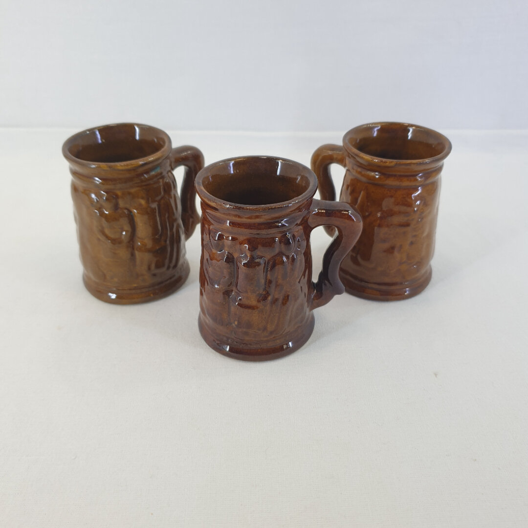 Набор из 3 кружек, обливная керамика 140 мл, винтаж СССР