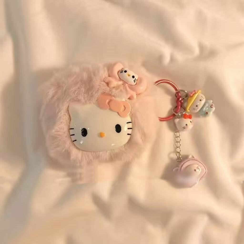 Мягкий розовый плюшевый чехол для наушников MINISO Hello Kitty для iPhone