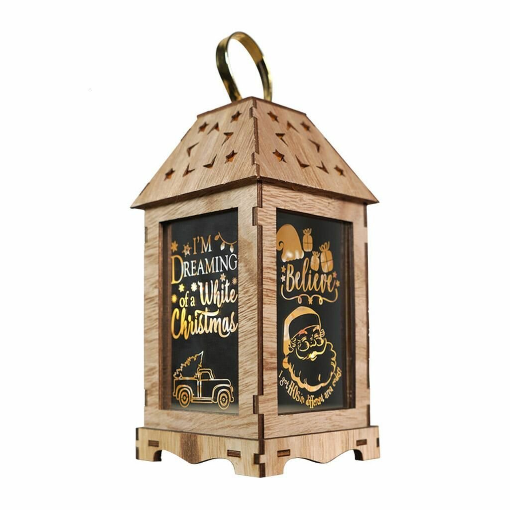 Рождественский деревянный светодиодный фонарь-Тип B-Большой