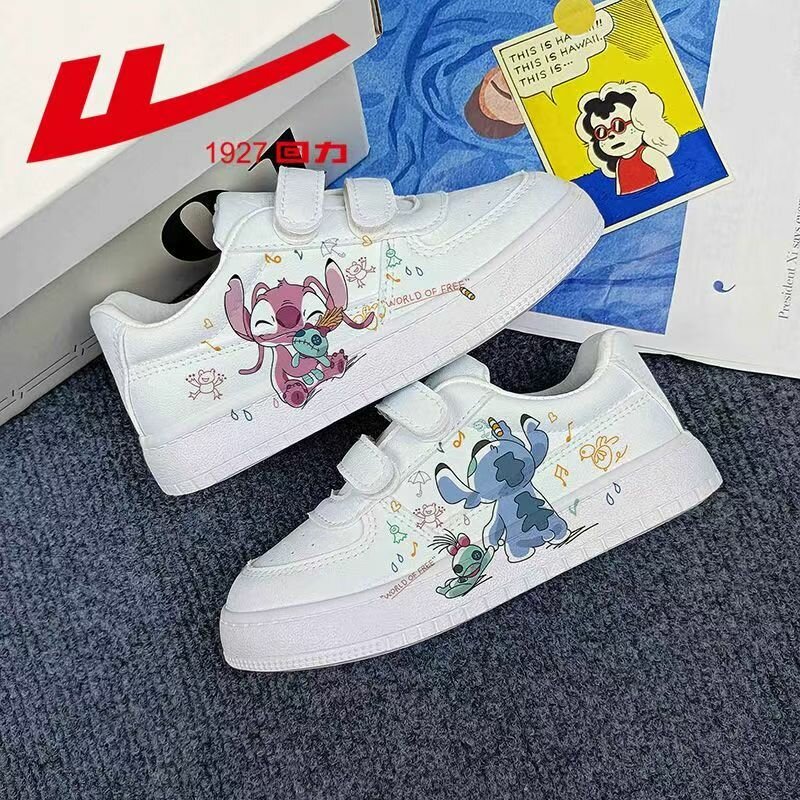 Детские кроссовки Disney Lilo & Stitch, белые туфли для мальчиков и девочек, спортивная обувь с принтом, детские теннисные туфли, обувь StellaLou с рисунком из мультфильма