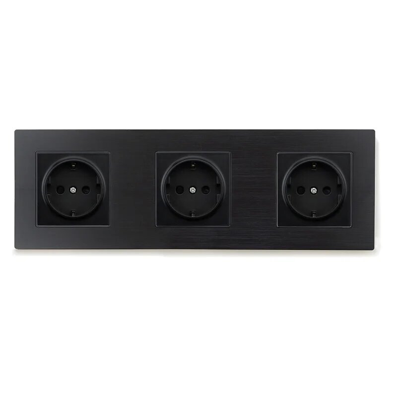 Алектрическая розетка EU/DE/RU, стандартная вилка, черная металлическая настенная розетка из алюминиевого сплава 16A, 110-250 В, электрическая розетка, Испания, Россия, 110-250 В, Trible Socket
