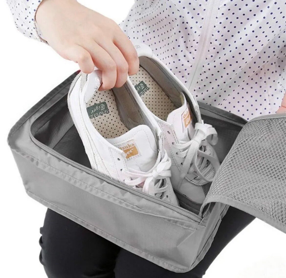 Сумка - органайзер для сменной обуви, дорожный чехол для хранения, для спорта, в школу, серый