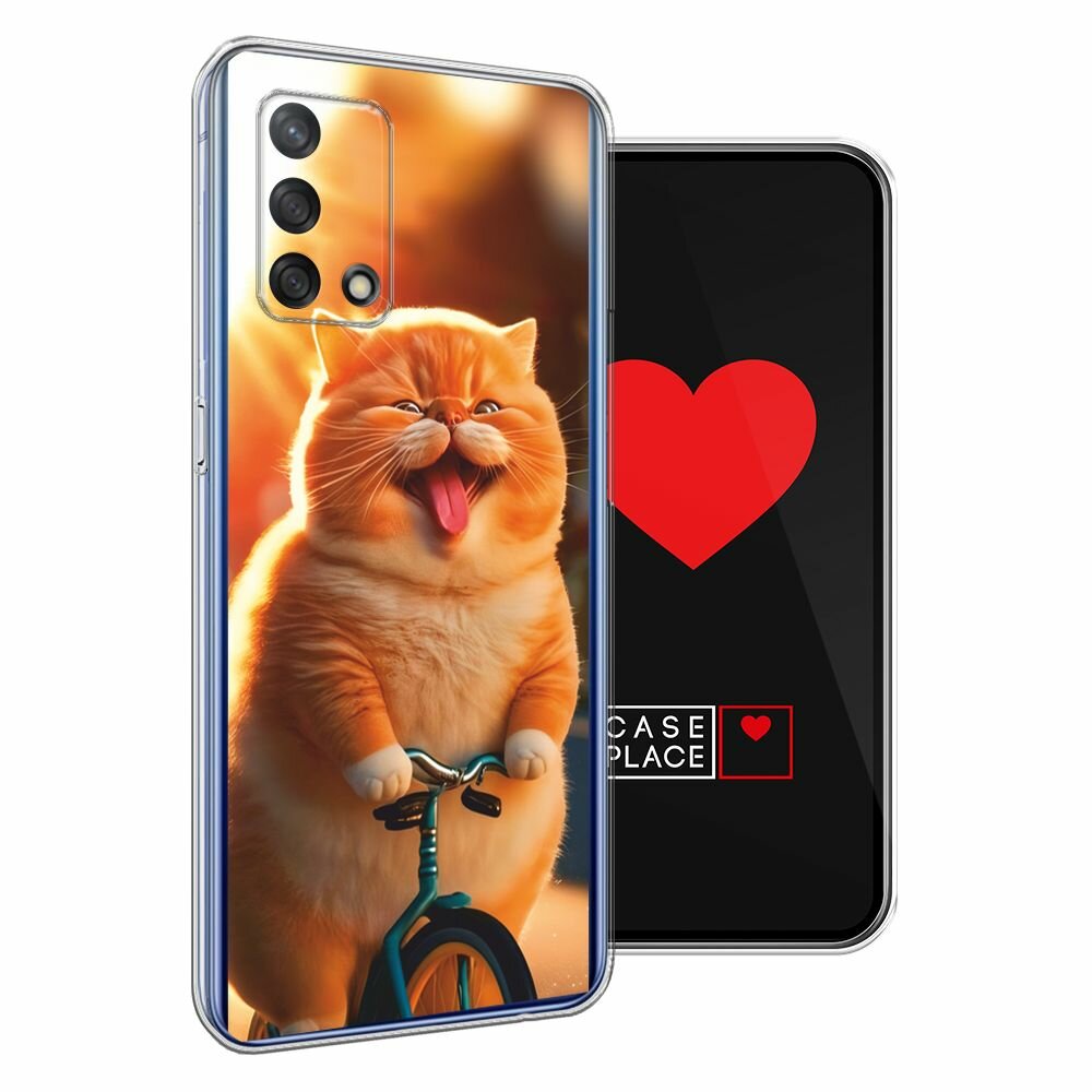 Силиконовый чехол на Oppo A74 / Оппо A74 с принтом "Кот на велике" — фото 1