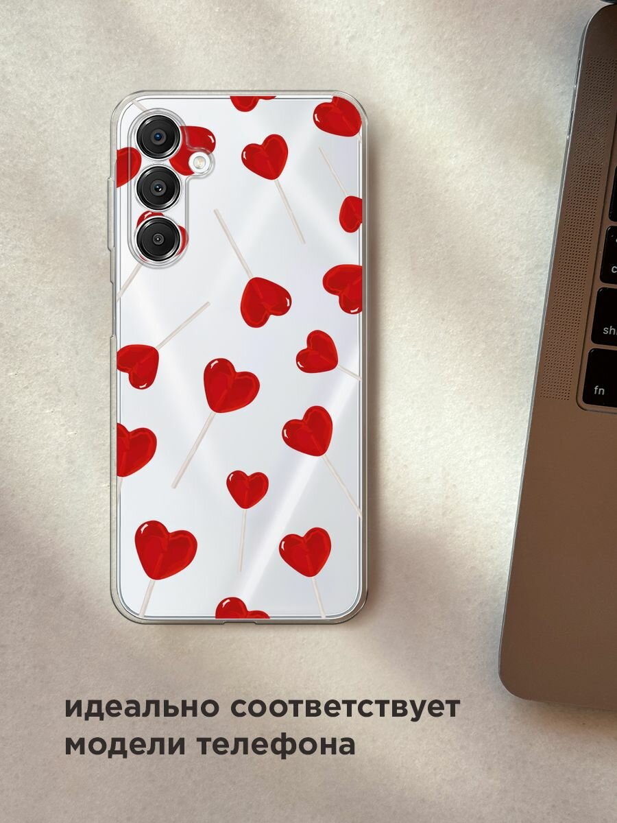 Чехол на Samsung Galaxy A16 / Самсунг А16 с принтом "Сердечки-леденцы 2 - 14 февраля", прозрачный — фото 1