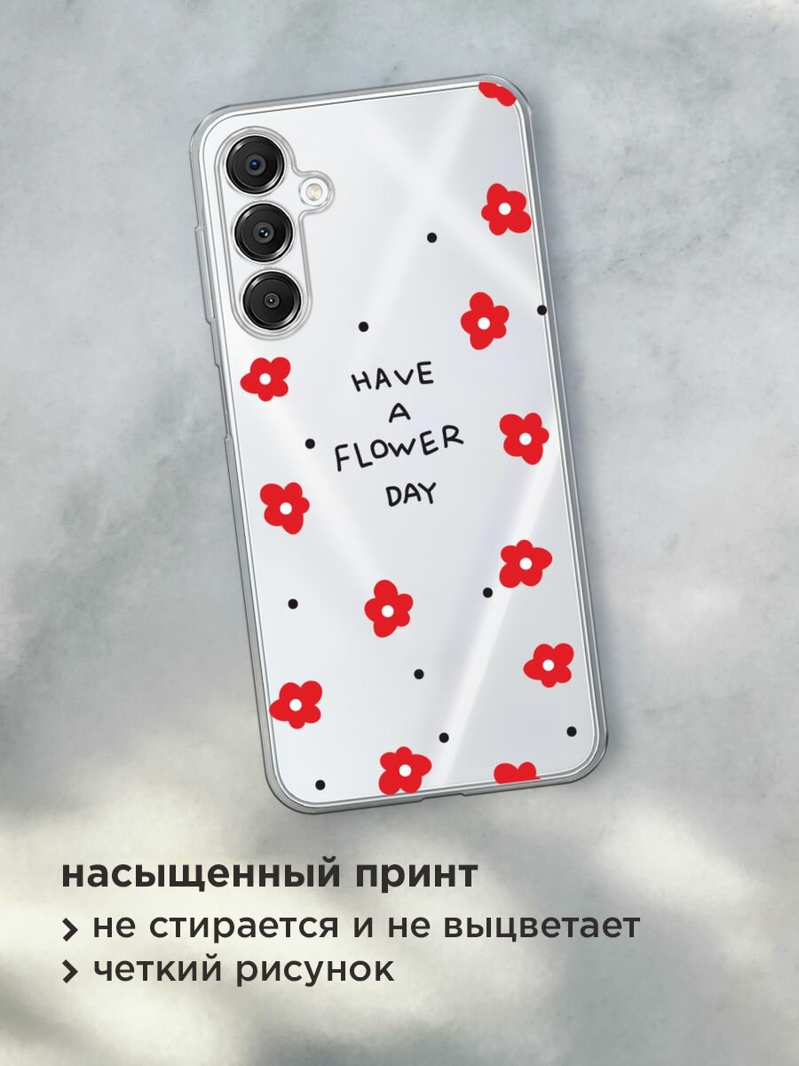 Чехол на Samsung Galaxy A16 / Самсунг А16 с принтом "Have a flower day 2", прозрачный — фото 1
