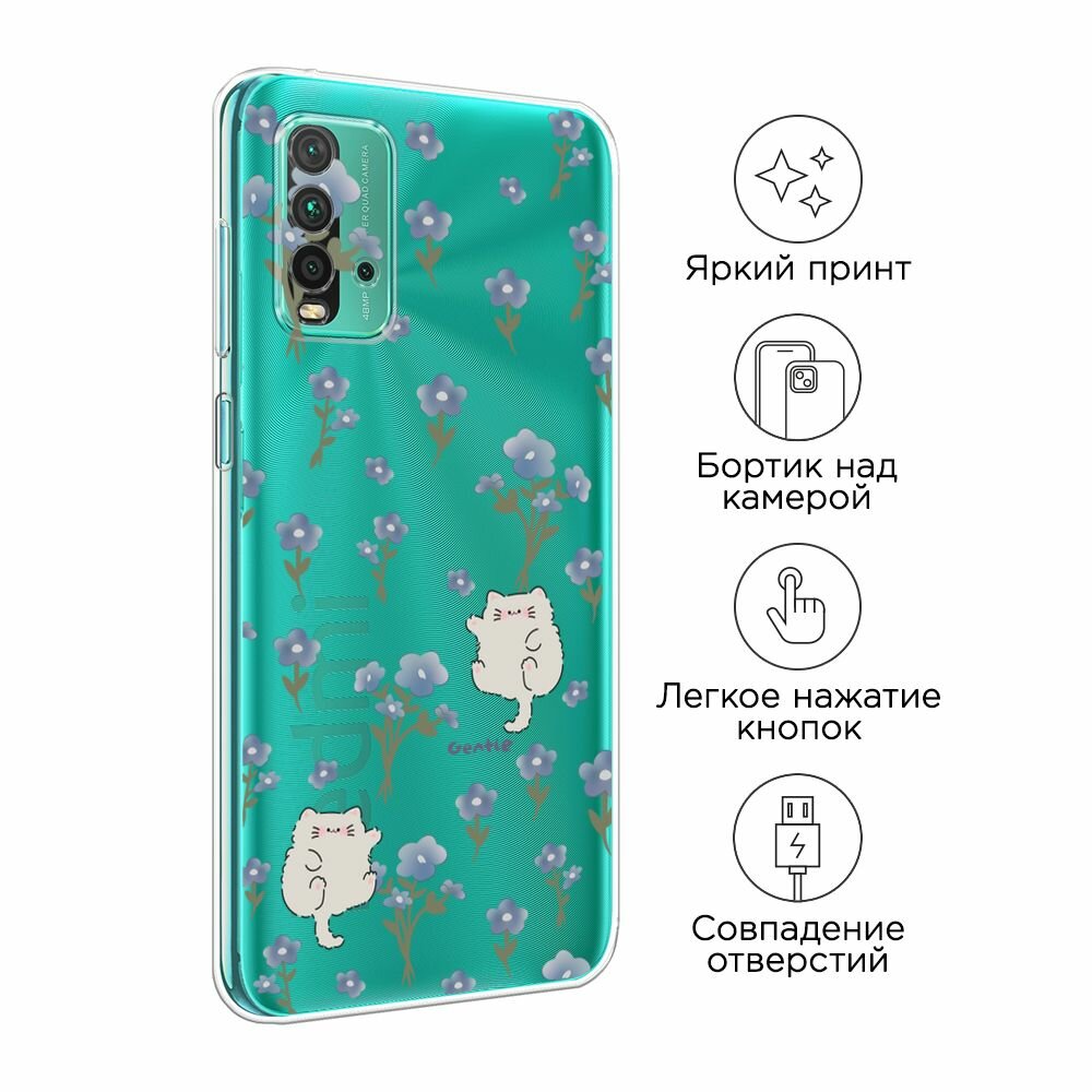 Чехол на Xiaomi Redmi 9T / Сяоми Редми 9Т с принтом "Gentle cats", прозрачный — фото 1