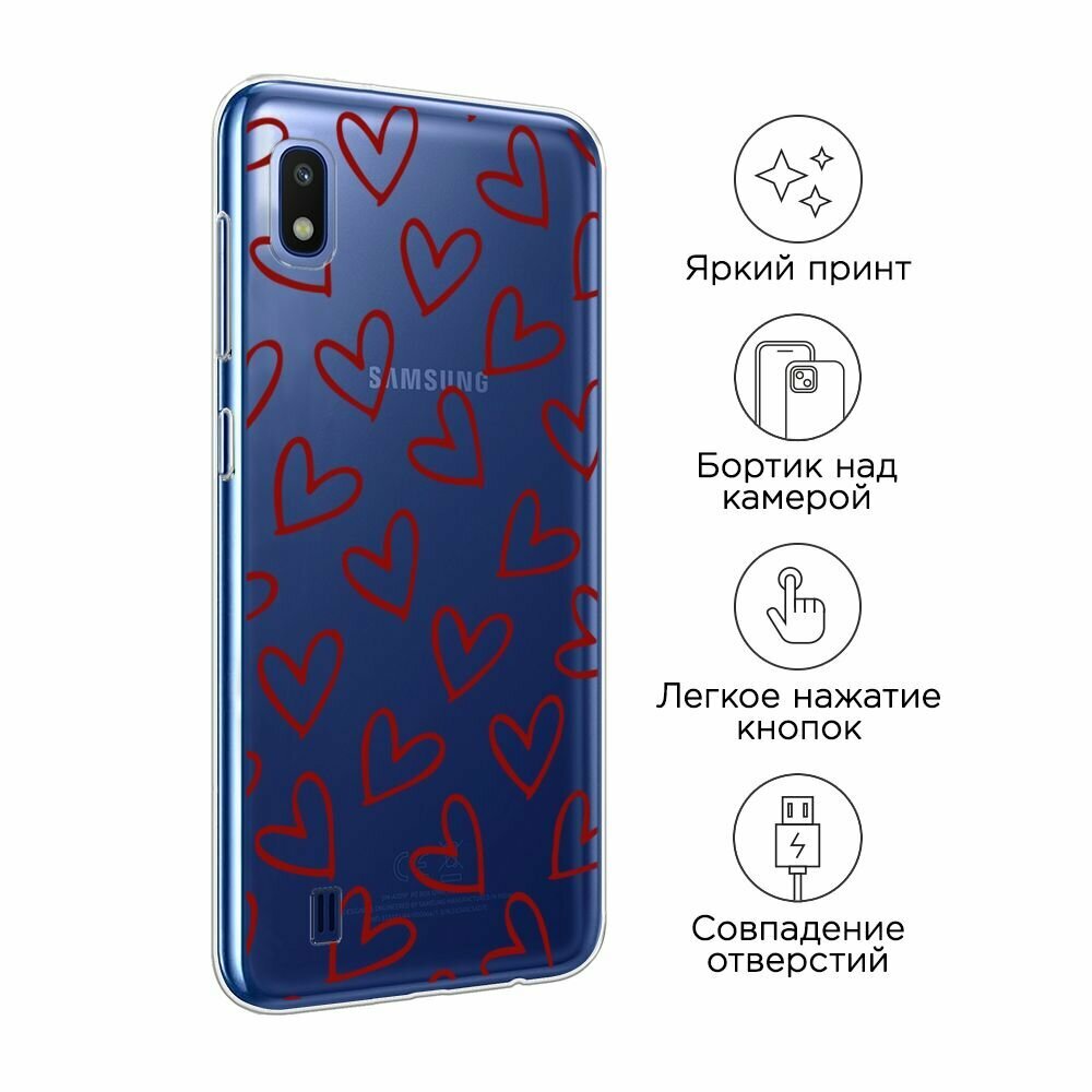 Чехол на Samsung Galaxy A10 / Самсунг Галакси А10 с принтом "Little hearts doodles 2 - 14 февраля", прозрачный — фото 1