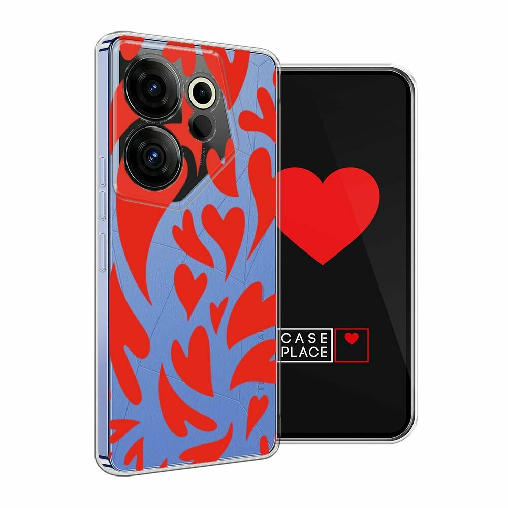 Чехол на Tecno Camon 20 Premier / Текно Камон 20 Премьер с принтом "Crazy hearts 2 - 14 февраля", прозрачный — фото 1