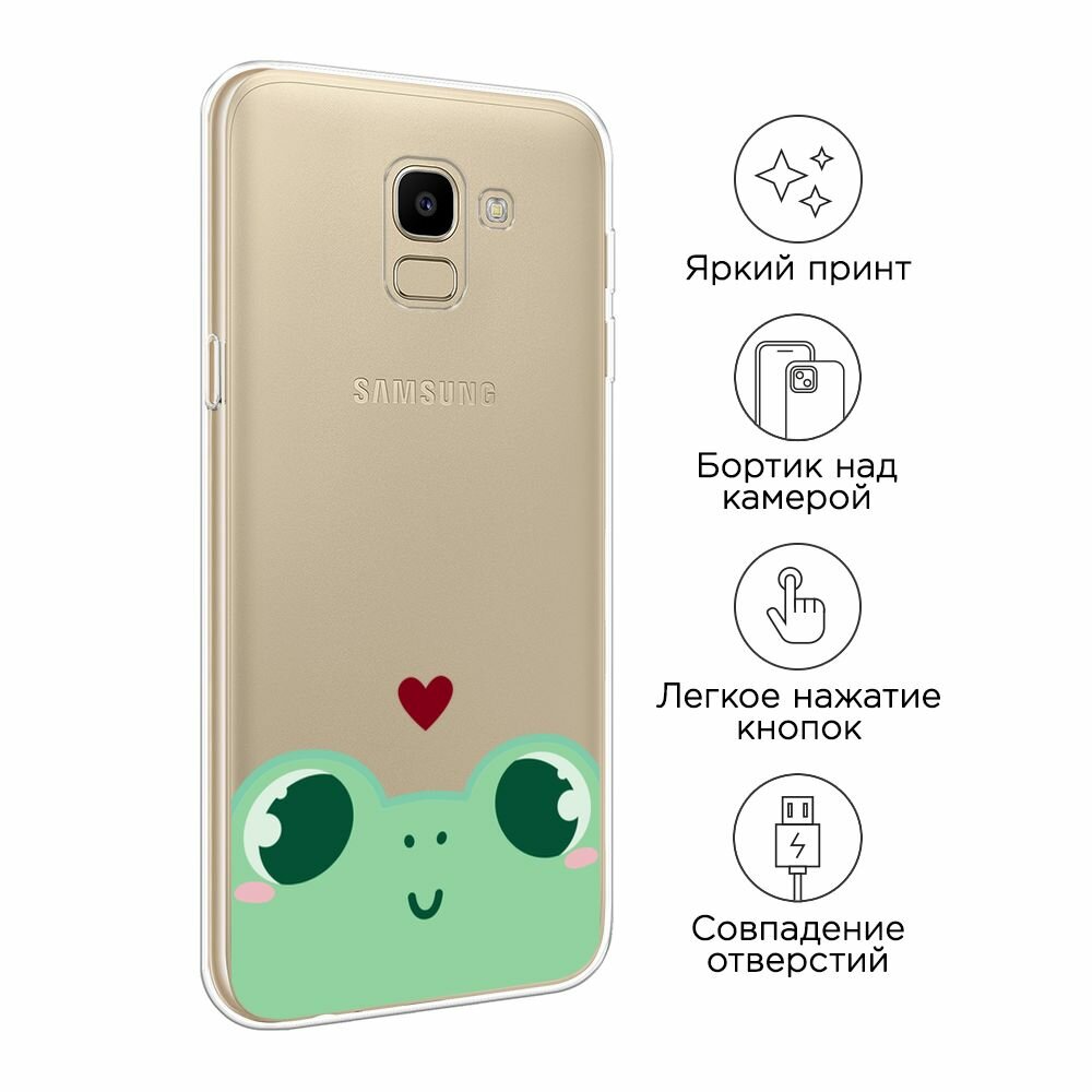 Чехол на Samsung Galaxy J6 2018 / Самсунг Галакси Джей 6 2018 с принтом "Влюблённая лягушка - 14 февраля", прозрачный — фото 1