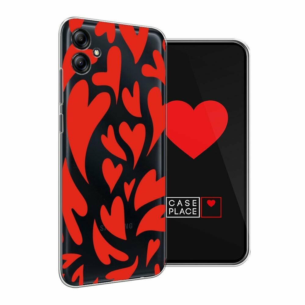 Чехол на Samsung Galaxy A04e / Самсунг A04e с принтом "Crazy hearts 2 - 14 февраля", прозрачный — фото 1