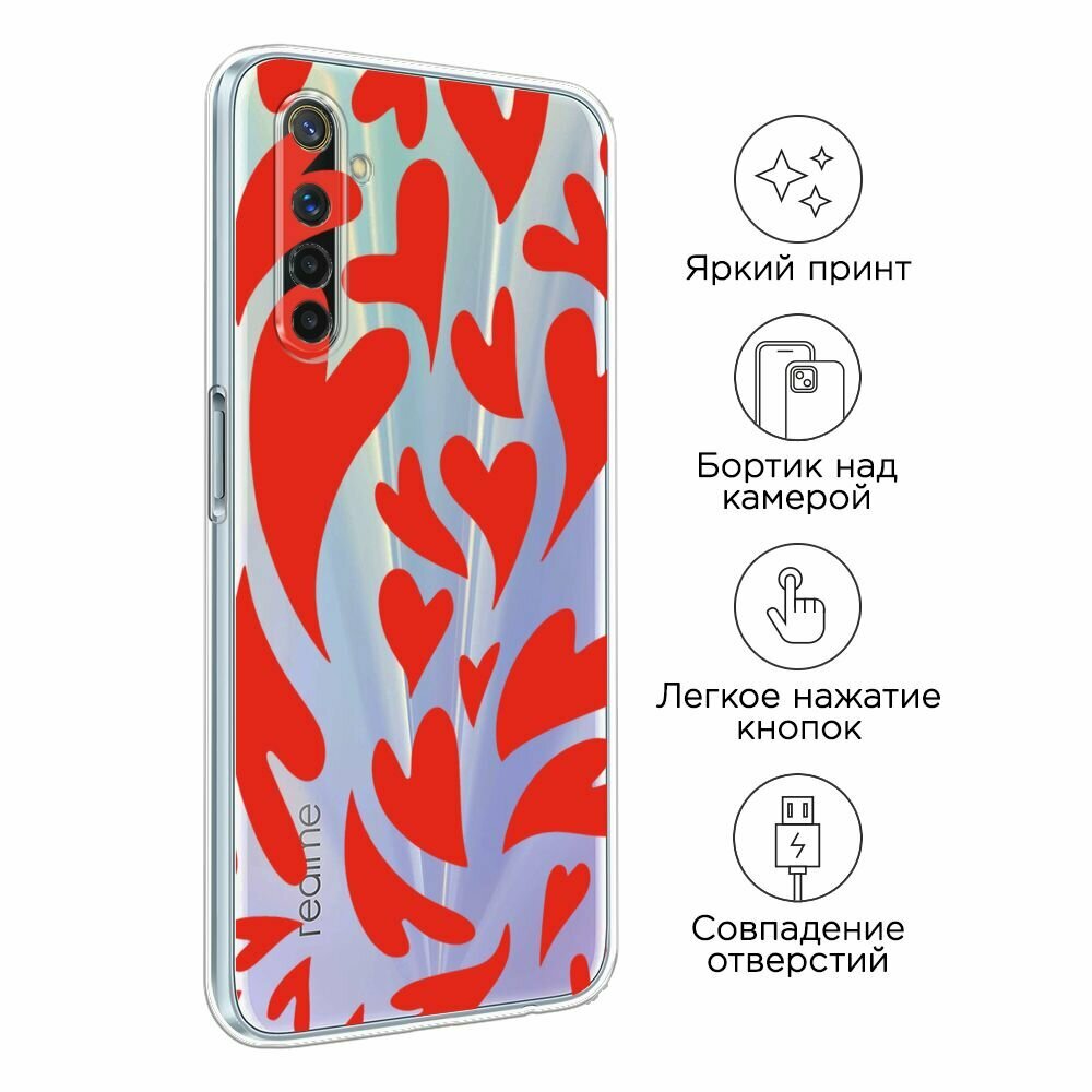Чехол на Realme 6 / Реалми 6 с принтом "Crazy hearts 2 - 14 февраля", прозрачный — фото 1