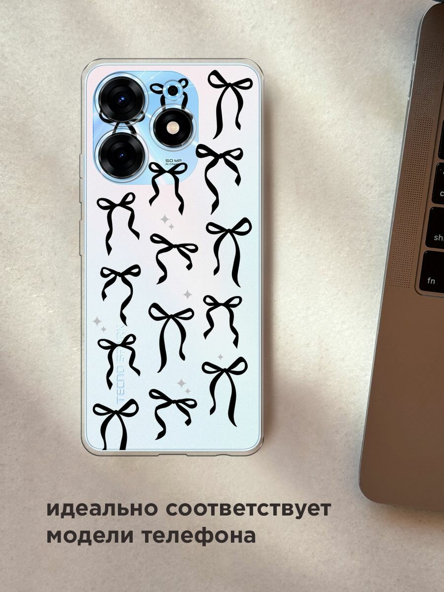 Чехол на Tecno Spark 10 Pro / Текно Спарк 10 Про с принтом "Black bows", прозрачный — фото 1