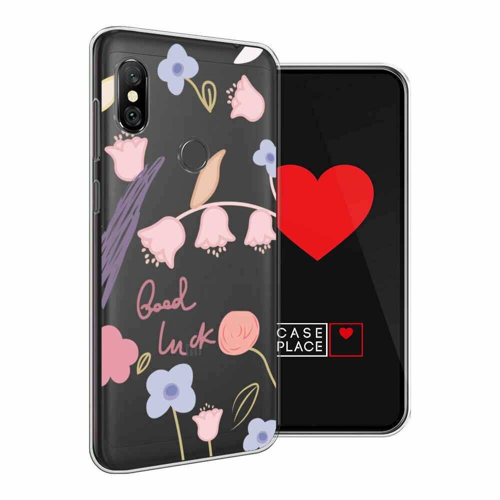 Чехол на Xiaomi Redmi Note 6 Pro / Сяоми Редми Нот 6 Про с принтом "Lucky flowers", прозрачный — фото 1
