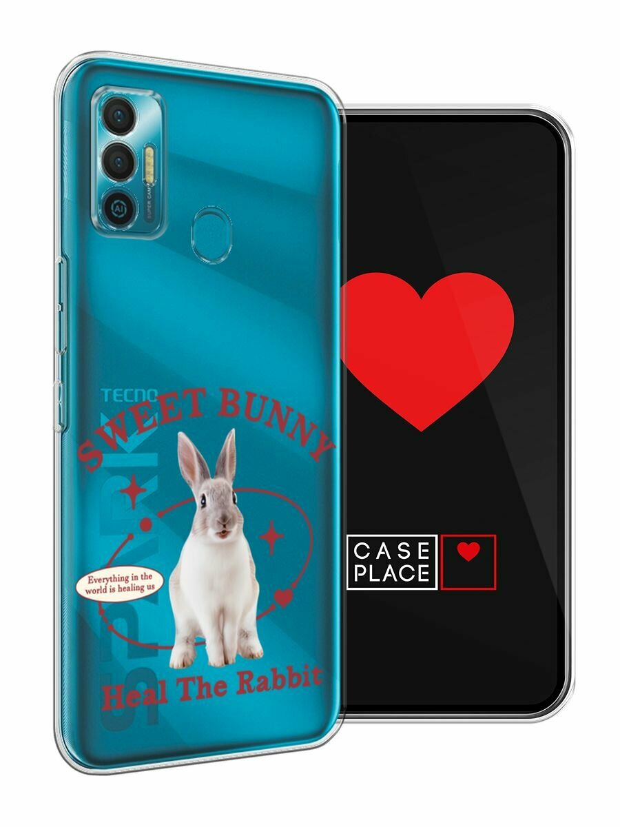 Чехол на Tecno Spark 7 / Техно Спарк 7 с принтом "Heal the rabbit", прозрачный — фото 1