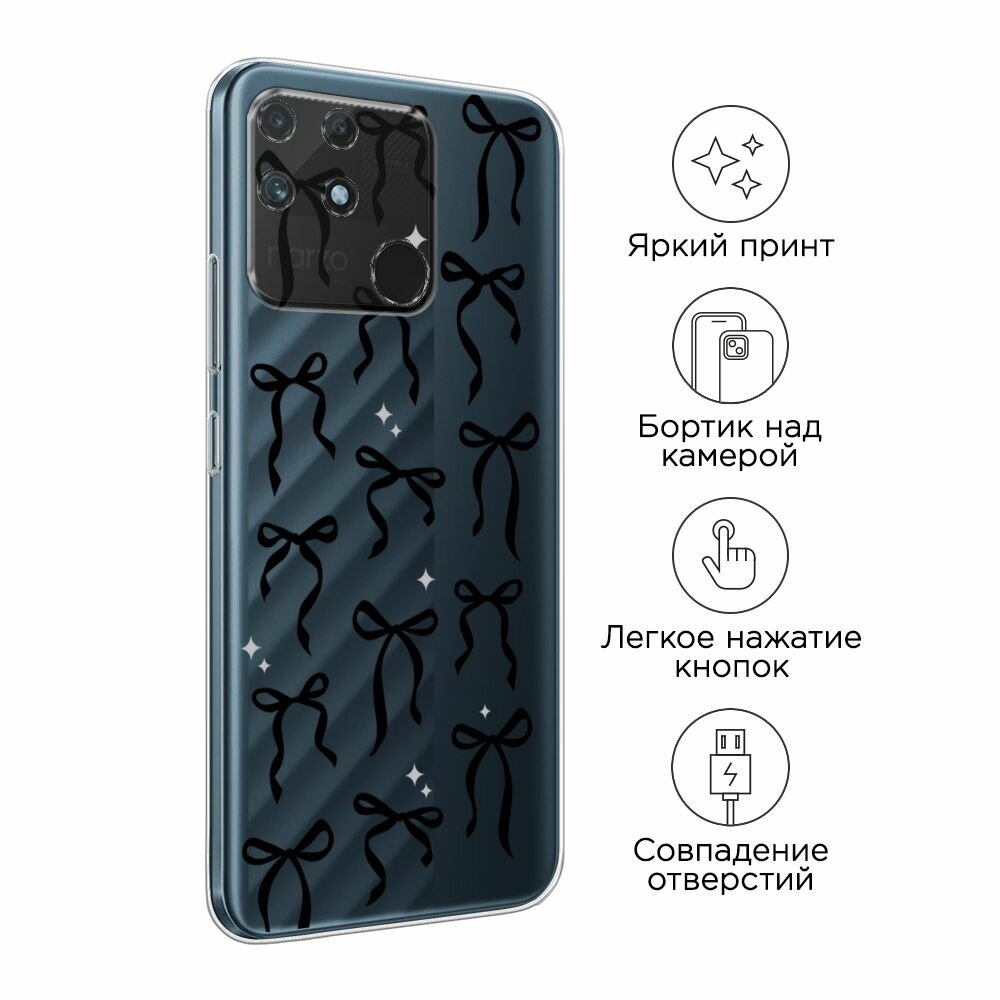 Чехол на Realme Narzo 50A / Реалми Нарзо 50A с принтом "Black bows", прозрачный — фото 1
