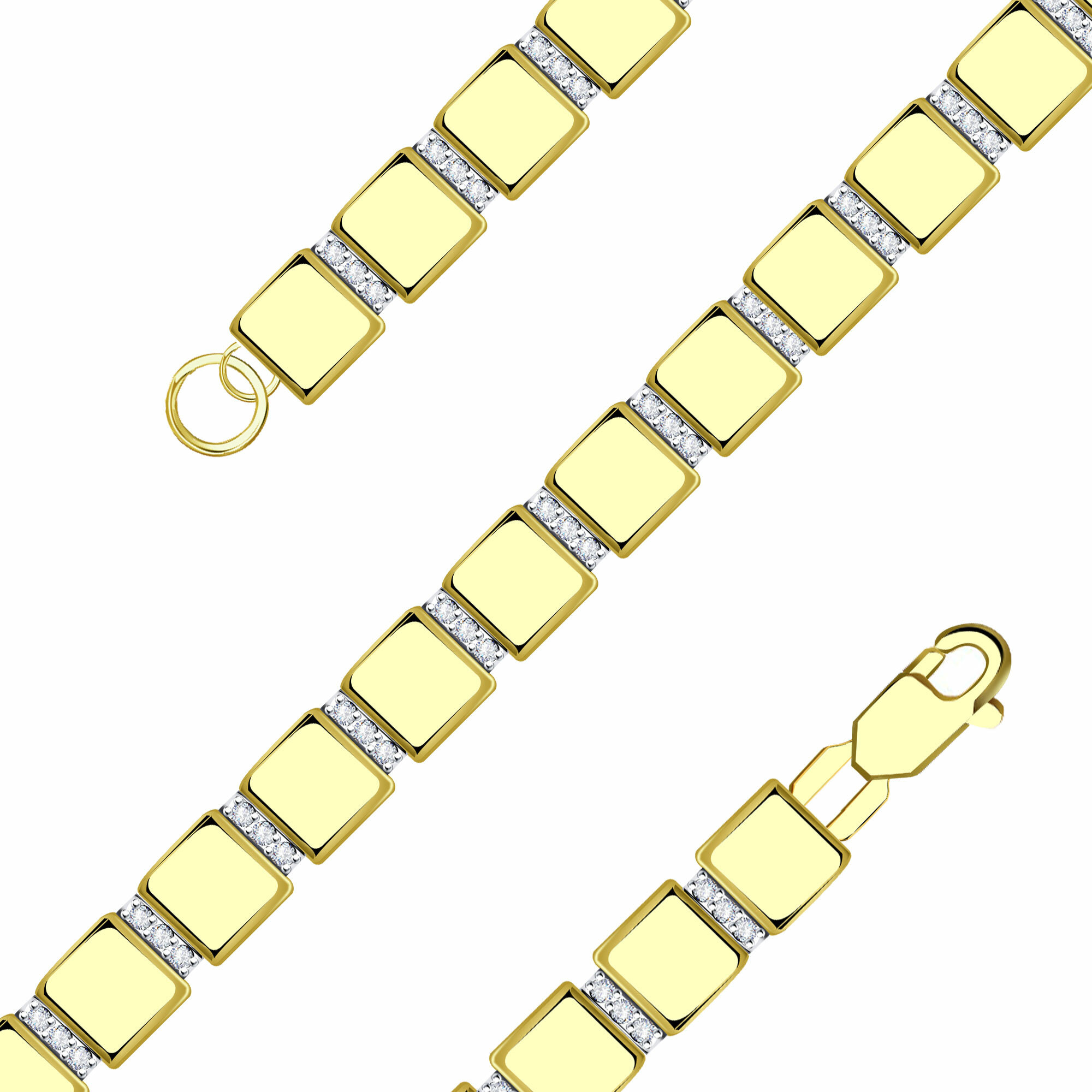 Глидерный браслет, желтое золото, 585 проба, фианит