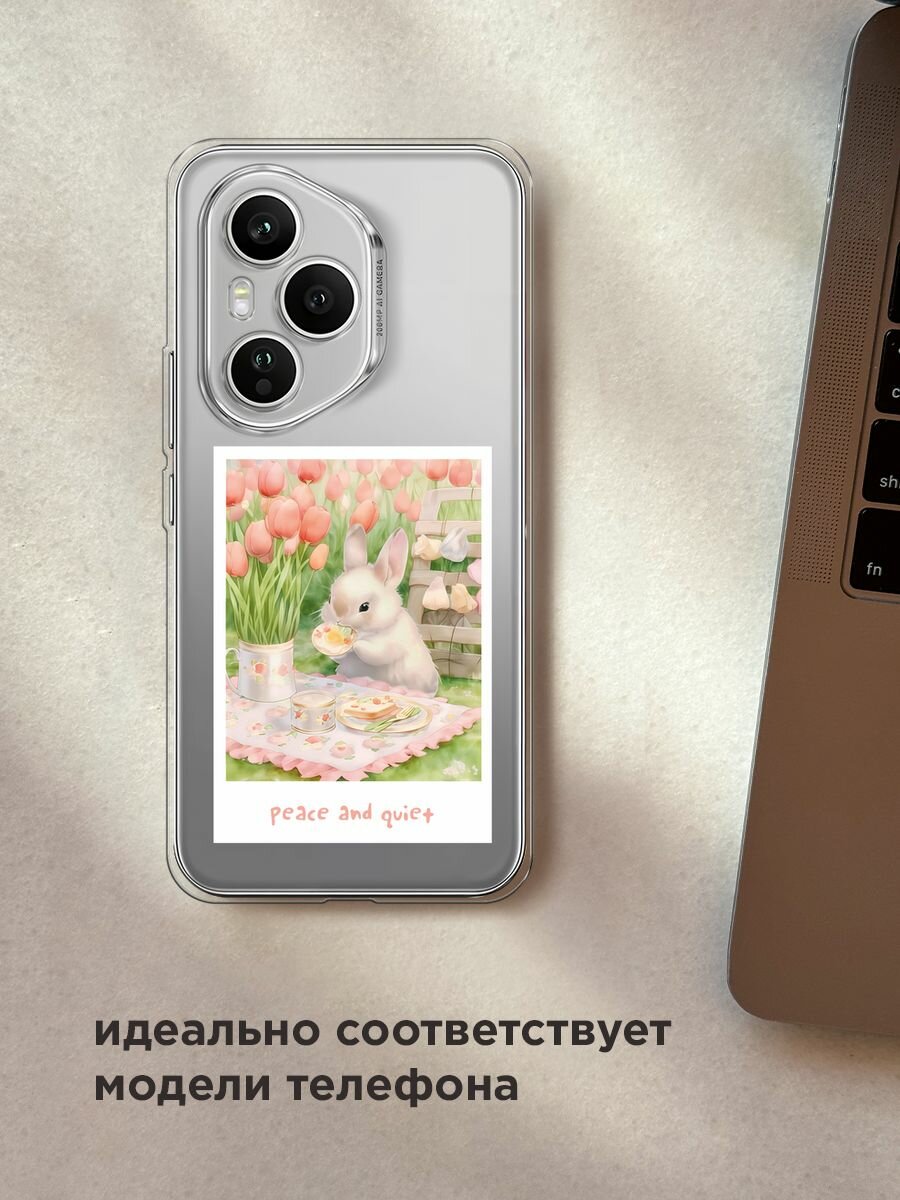 Чехол на Honor 400 Pro / Хонор 400 Про с принтом "Кролик на пикнике", прозрачный — фото 1