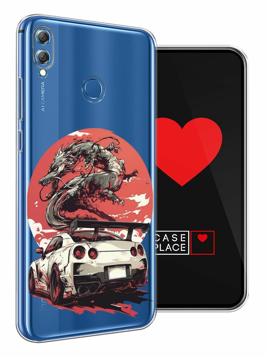 Чехол на Honor 8X / Хонор 8Х с принтом "Car and dragon", прозрачный — фото 1