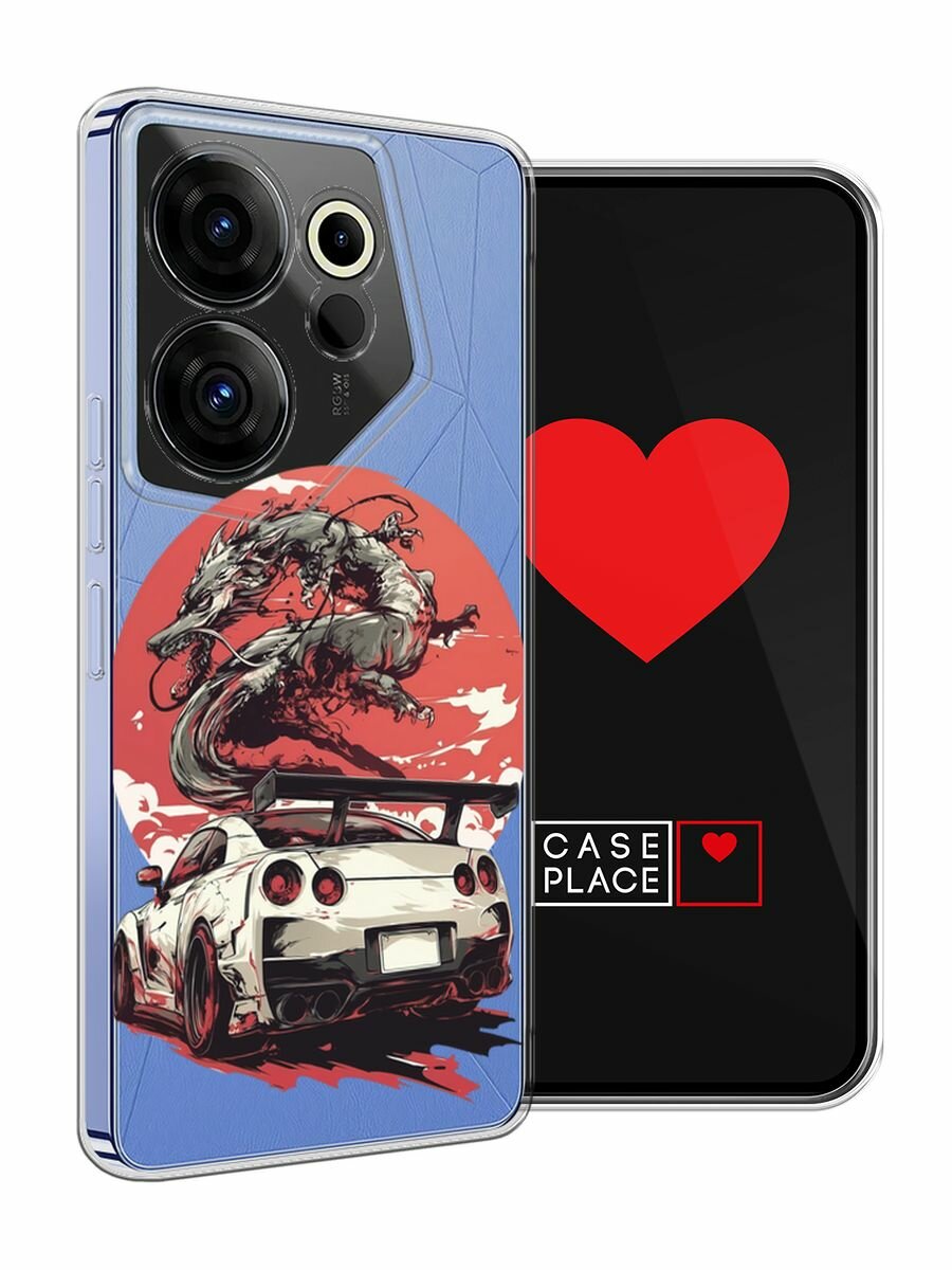 Чехол на Tecno Camon 20 Premier / Текно Камон 20 Премьер с принтом "Car and dragon", прозрачный — фото 1