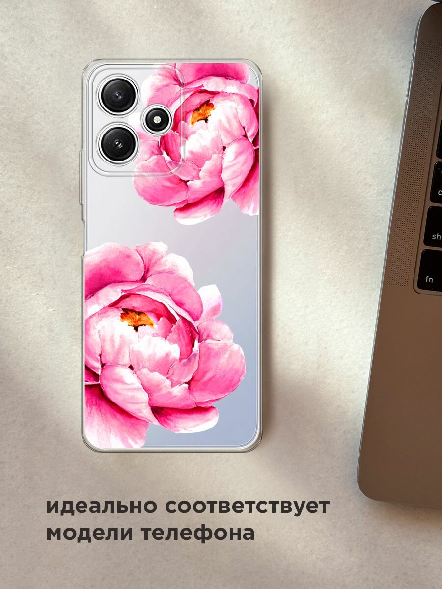 Чехол на Xiaomi Redmi 12 / Сяоми Редми 12 с принтом "Open peonies", прозрачный — фото 1